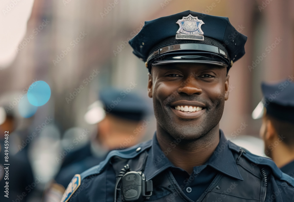 Handsome black male police officer smiling, wearing a uniform and cap ...