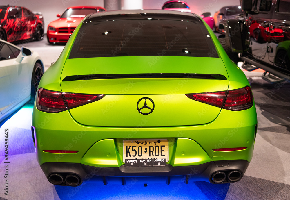 New York City, USA - March 27, 2024: Mercedes Benz CLS green car at New ...