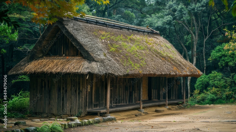 Tribal Hut having thatched roof, made from Bamboo Straws and sticks ...