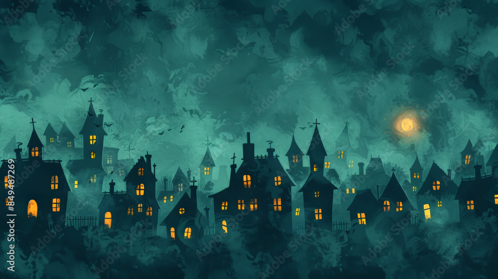 halloween background with simplified outlines of haunted houses, using ...