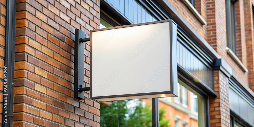 Mockup of an outdoor wall shop sign with blank space for customization ...