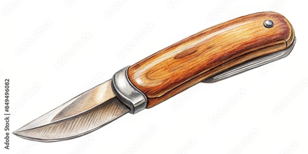 Penknife with wooden handle pencil sketch , pen, knife, wooden handle ...