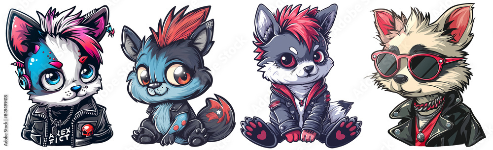 cute punk dog cartoon illustration collection set, PNG transparent ...
