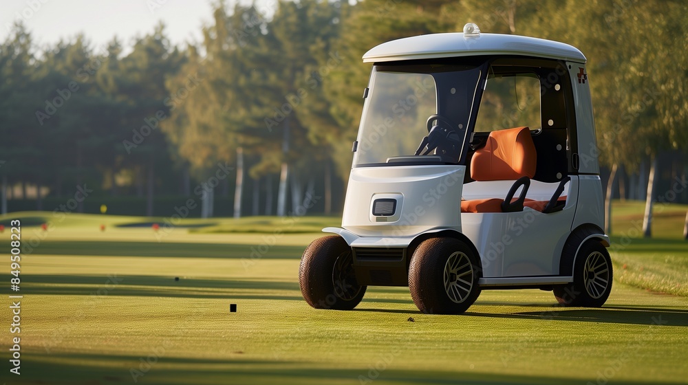 An autonomous golf cart traverses the course, equipped with sensors to ...