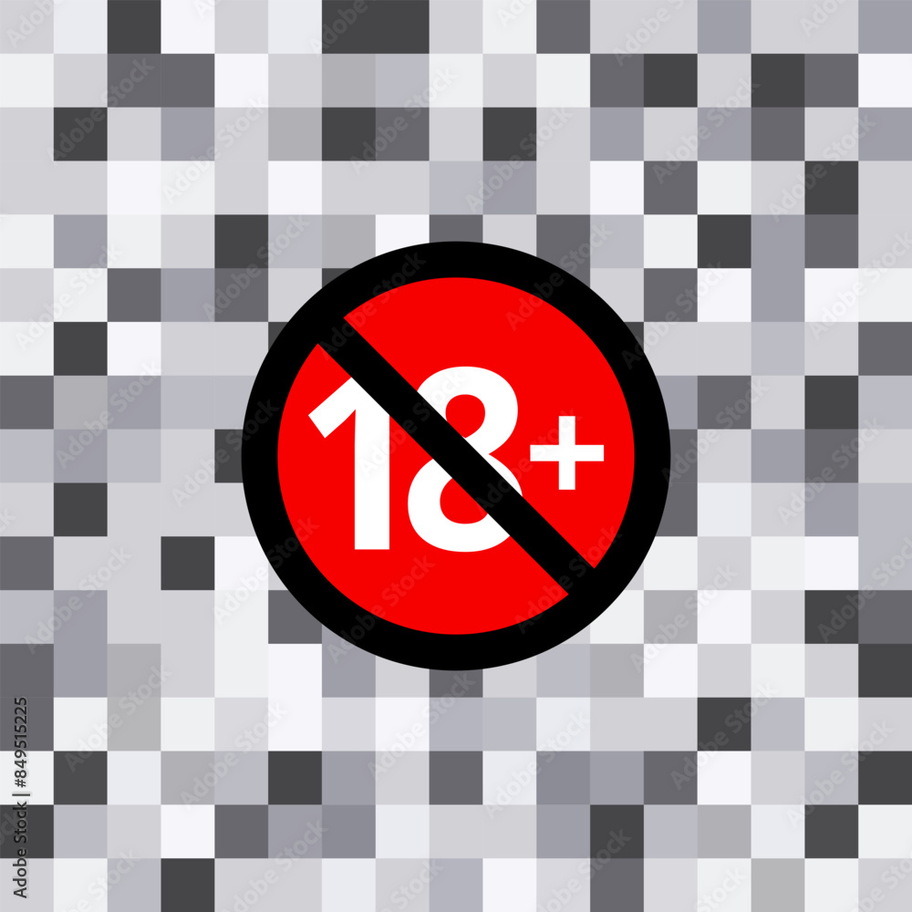 18 sign warning symbol isolated on white background, 18 plus, censored ...
