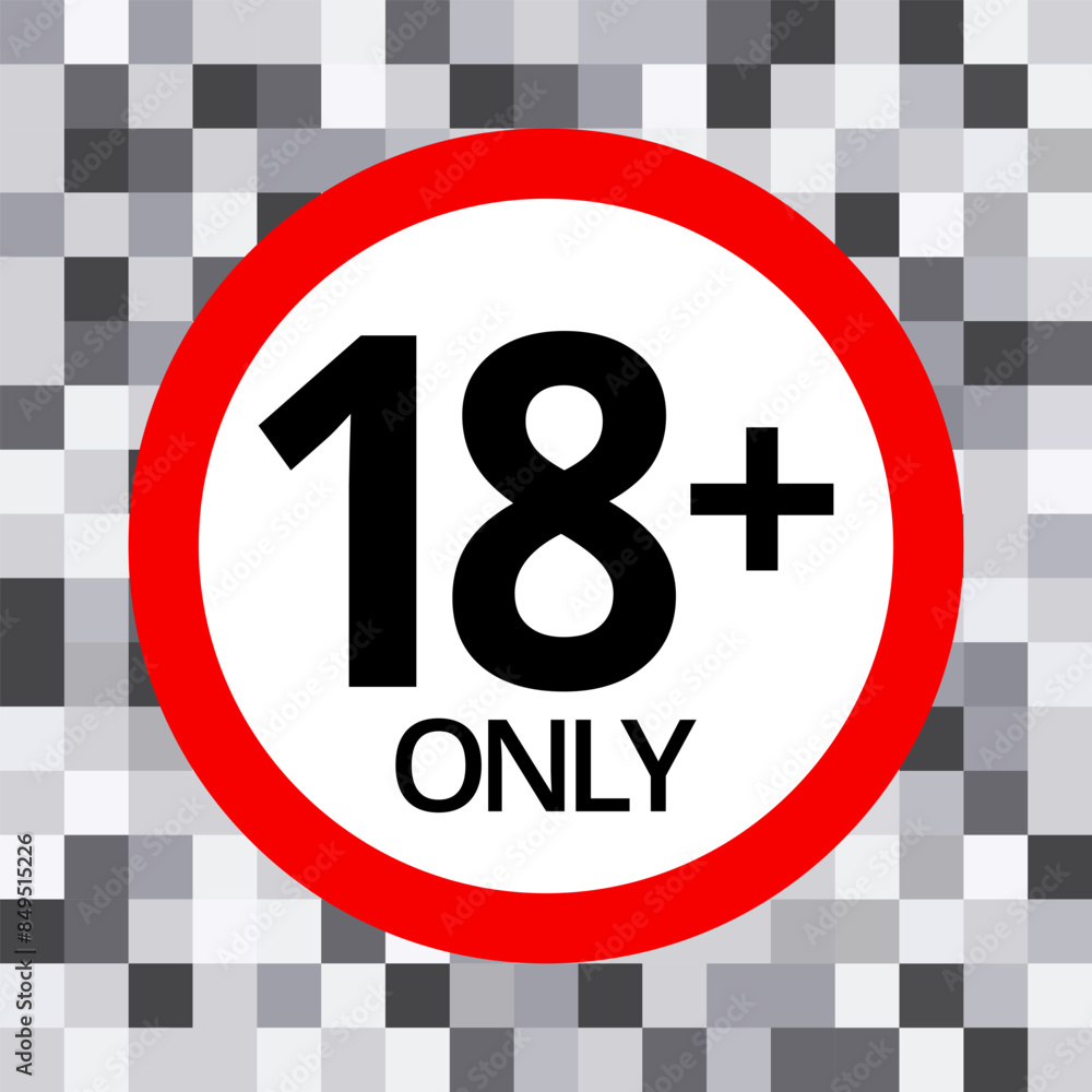 18 sign warning symbol isolated on white background, 18 plus, censored ...