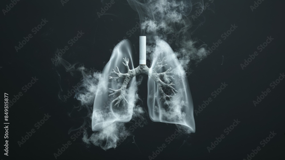 Realistic depiction of dangerous cigarette smoke causing damage to the ...