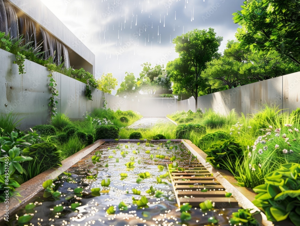 Water harvesting landscape to catch store and re-use storm water, rain ...