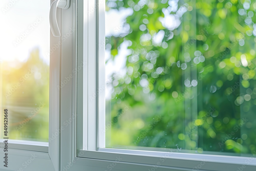 New plastic PVC window with white metal frame installed at modern house ...