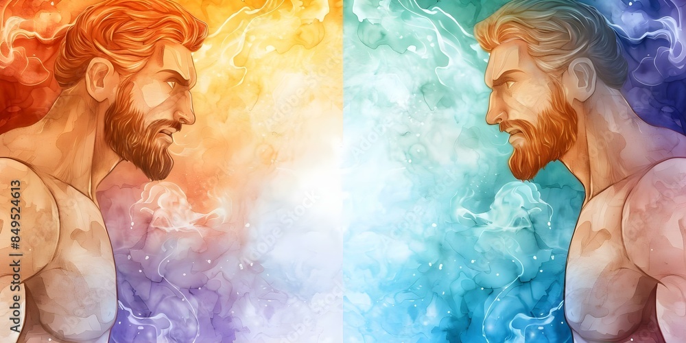 Watercolor painting of David and Goliath showing courage overcoming ...