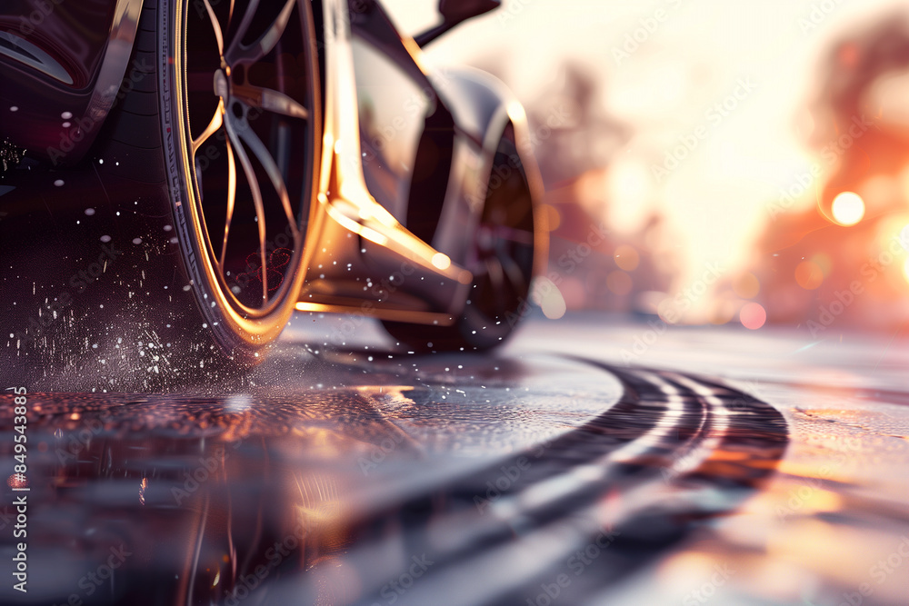 Speeding Black Sports Car on Asphalt Road - Hyper-Realistic ...