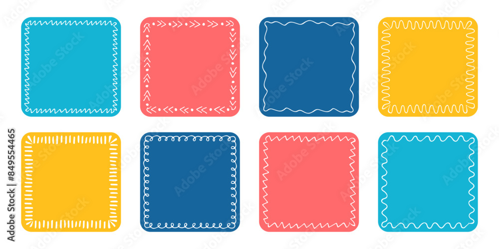 Hand drawn outline square text box set. Colorful doodle paper quote ...