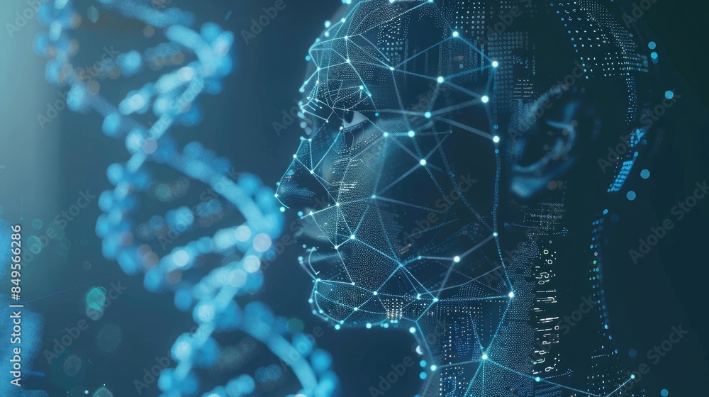 Genetic equality in AI ethics shown through human DNA transforming into ...