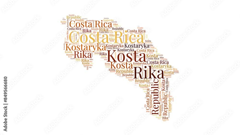 Costa Rica shape words animation. Costa Rica boundary filled with ...