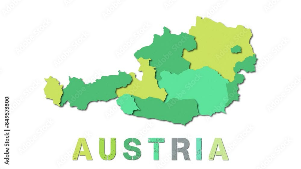 Austria map with paper regions. Animated country map growing from ...