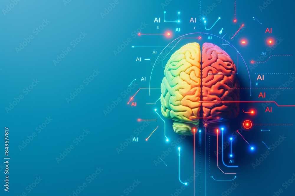 Visual metaphor of AI brain capabilities using vibrant neural imagery ...