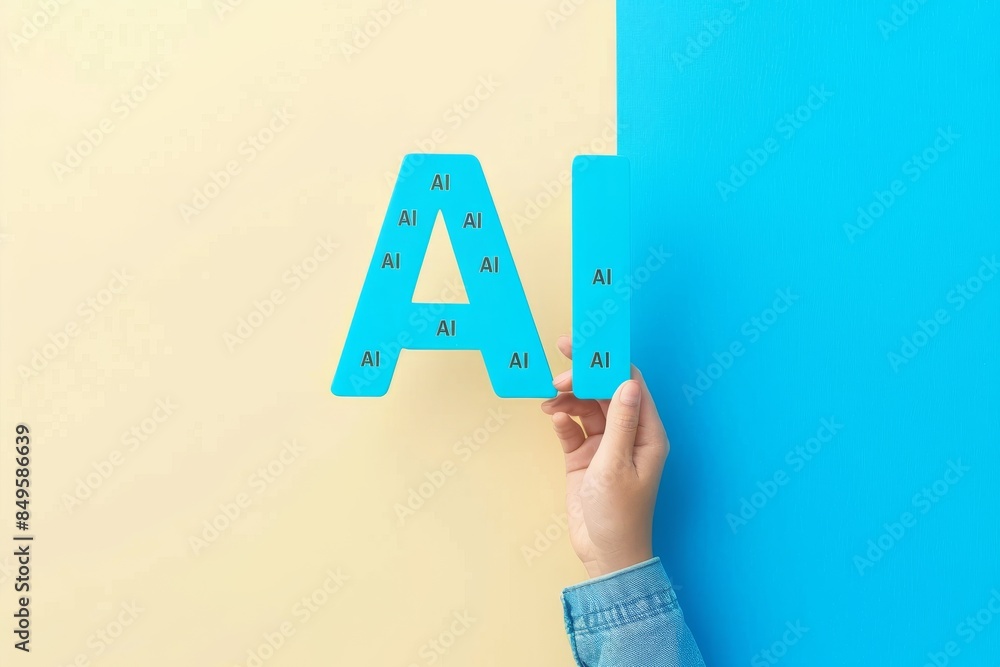 Person interacting with floating AI letters, demonstrating human ...