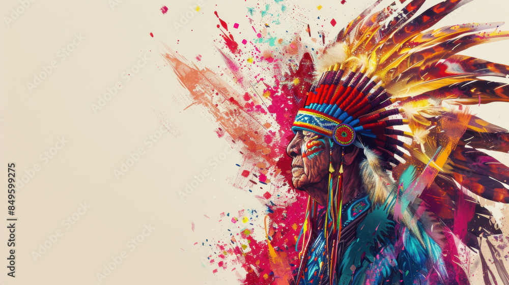 Indigenous elder adorned in a vibrant traditional headdress. Concept ...