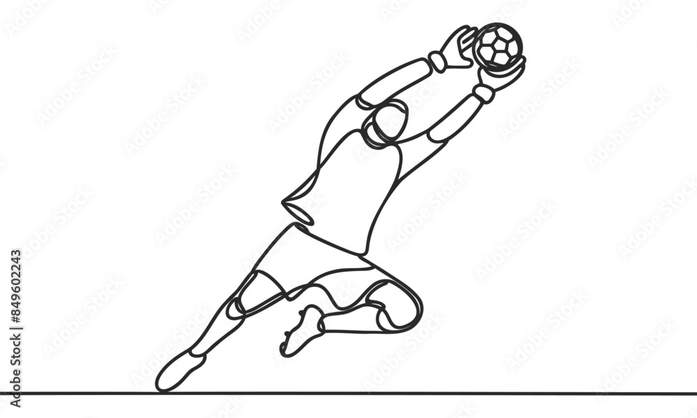 Single continuous line drawing of Male soccer player goalkeeper ...