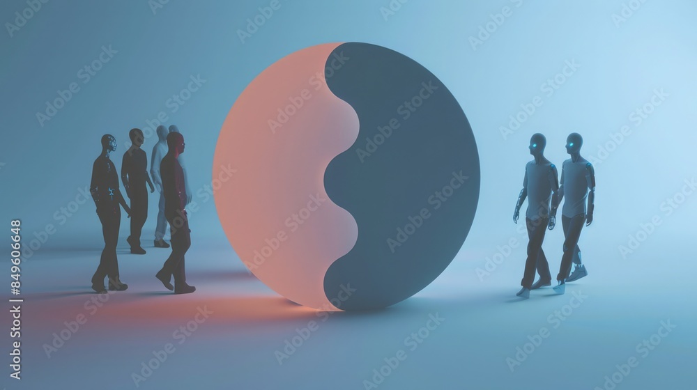 Representing fairness in AI ethics: human and AI figures seamlessly ...