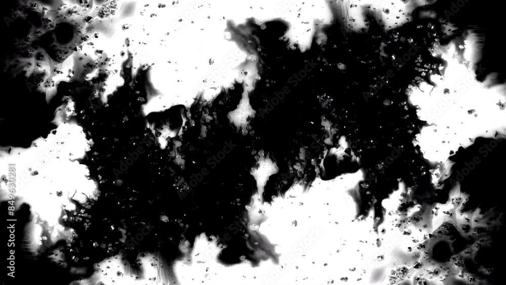 Black ink abstract background artistic flow splatter spots spills white ...