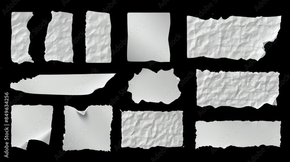 torn blank paper set isolated on transparent background. Ripped paper ...