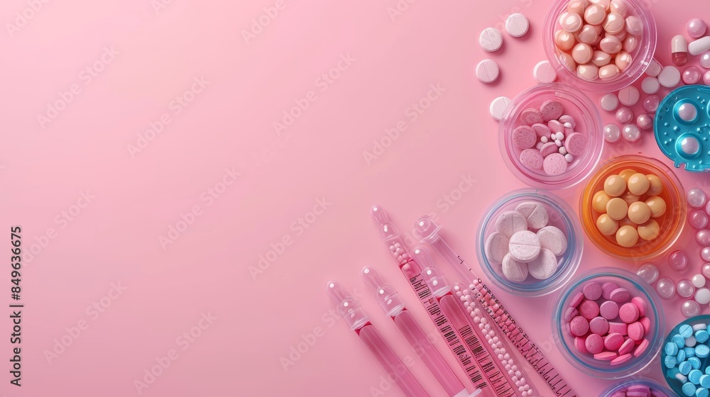 Variety of Contraceptive Pills and Intrauterine Devices on Pink ...