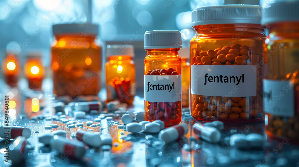 perscription fentanyl pills in plastic pill containers, drug use and ...