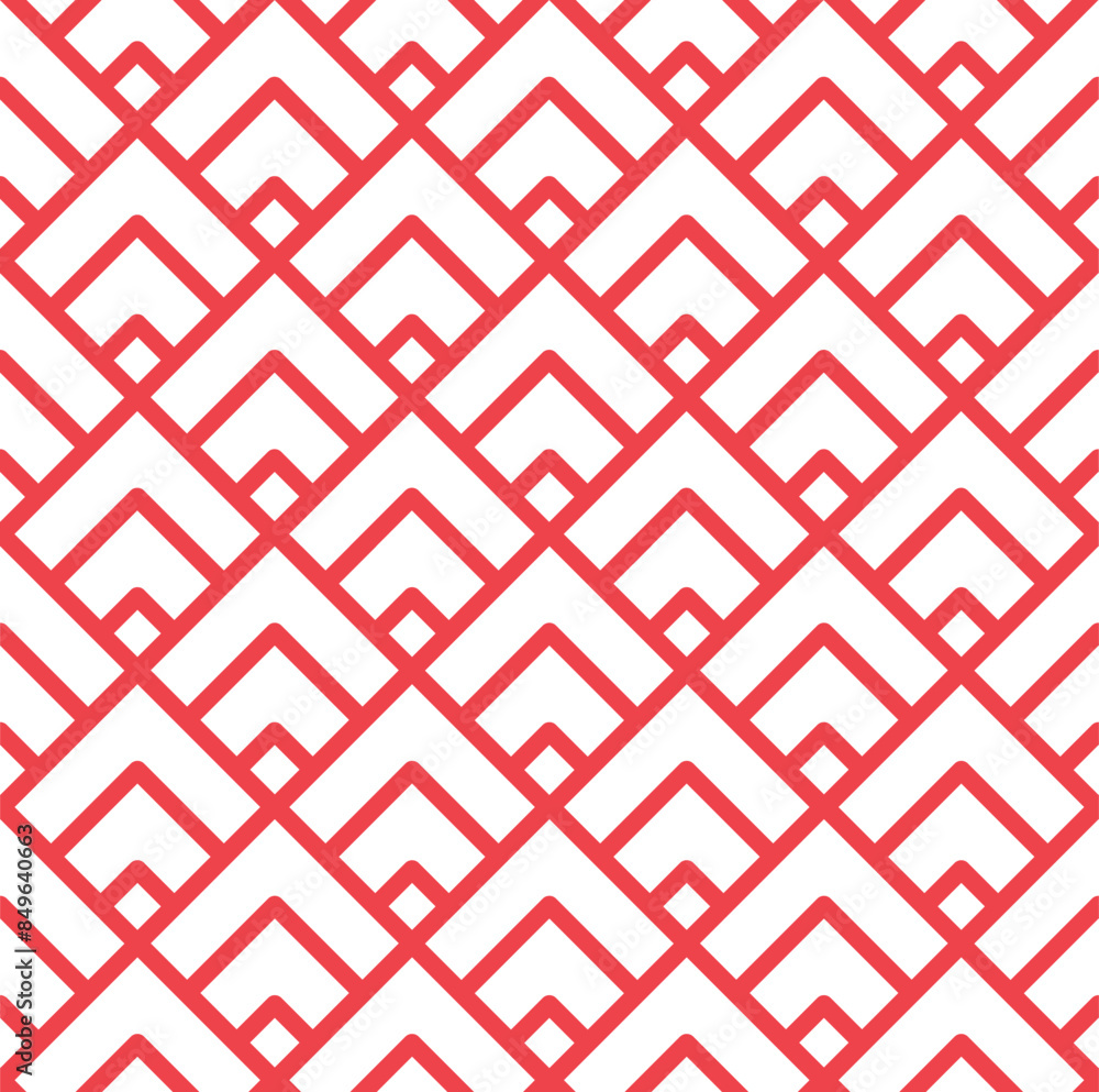 Geometric red diamond lattice pattern overlapping lines isolated white ...