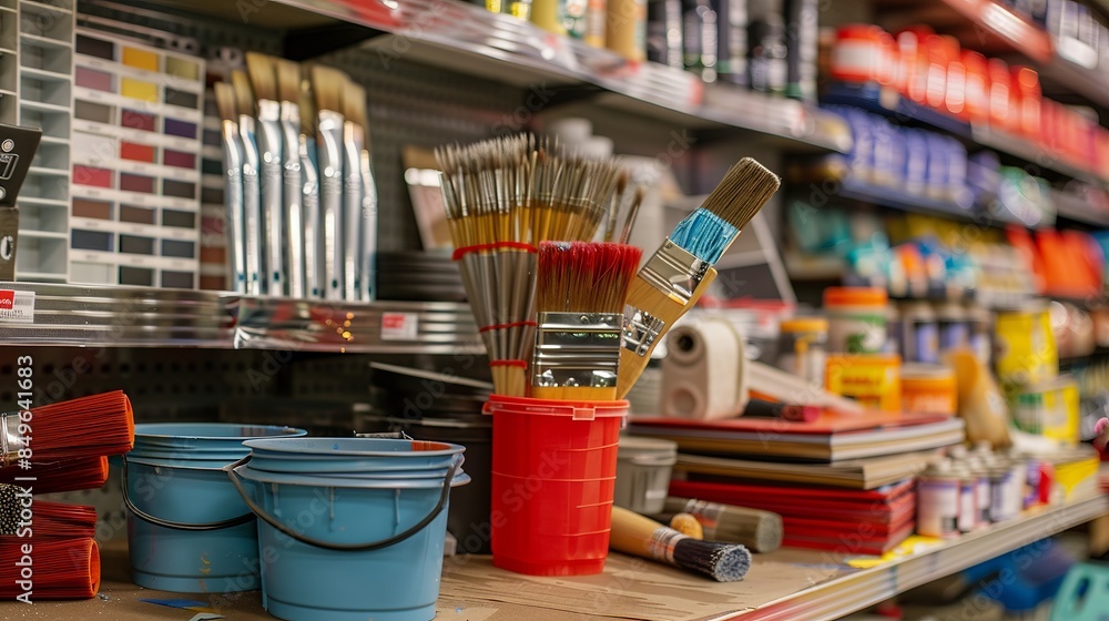 House painting essentials are on display at the hardware store. These ...