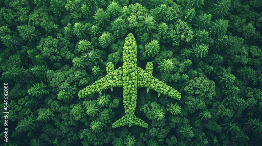 Airplane shape formed entirely by green trees. Concept of Sustainable ...