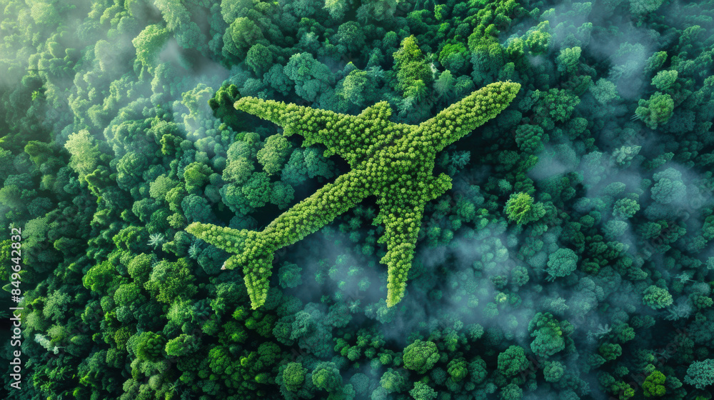 Airplane shape formed entirely by green trees. Concept of Sustainable ...