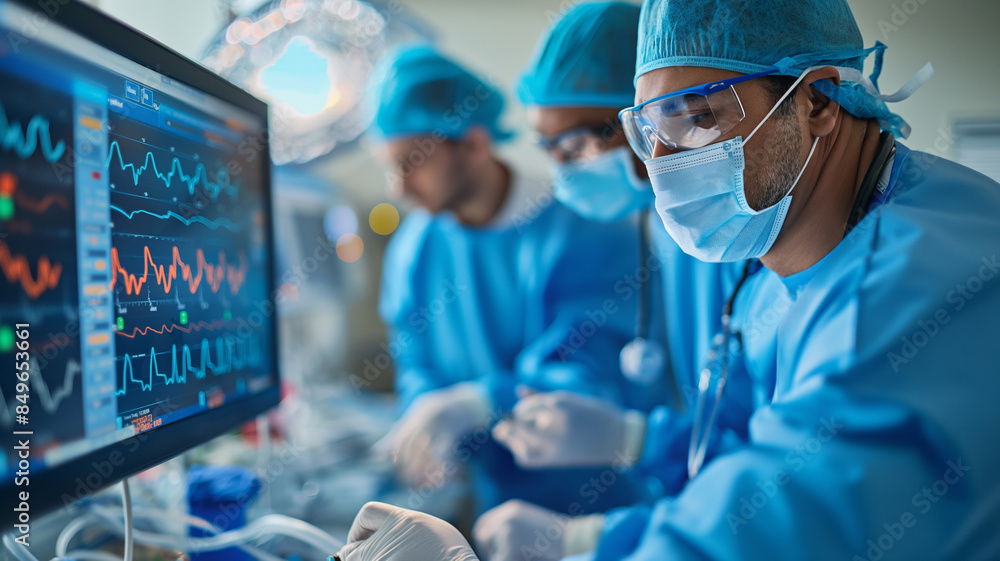 Medical Team in Operating Room Monitors Vital Signs on Advanced Medical ...