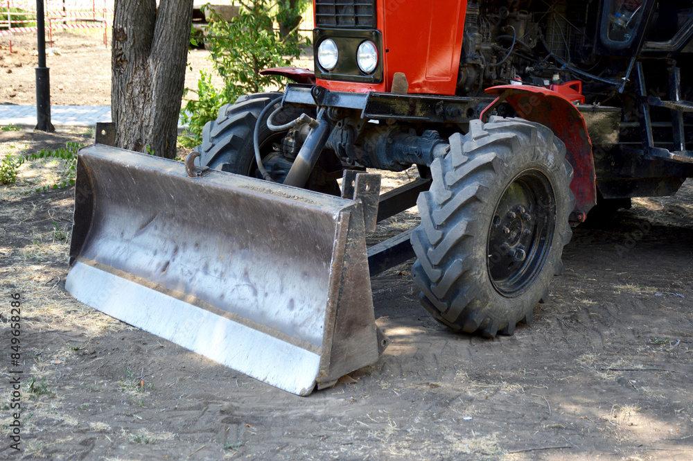 tractor bucket close-up. equipment at the construction site. excavation ...