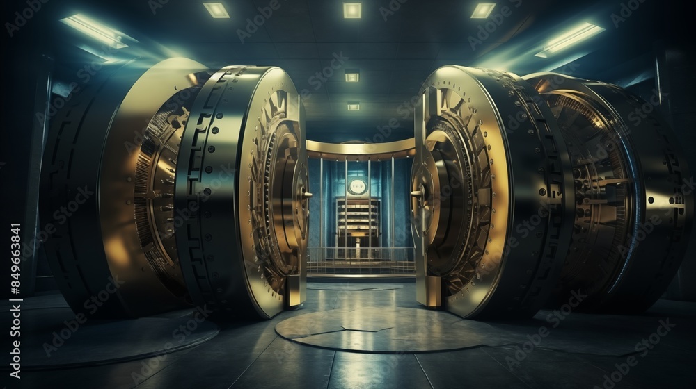 Foto de Bank vault door. Safe deposit boxes room in bank vault. Inside ...