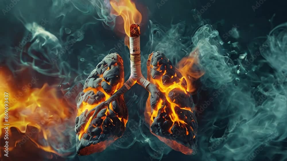 animation of human lungs where the trachea is cigarette, the right and ...