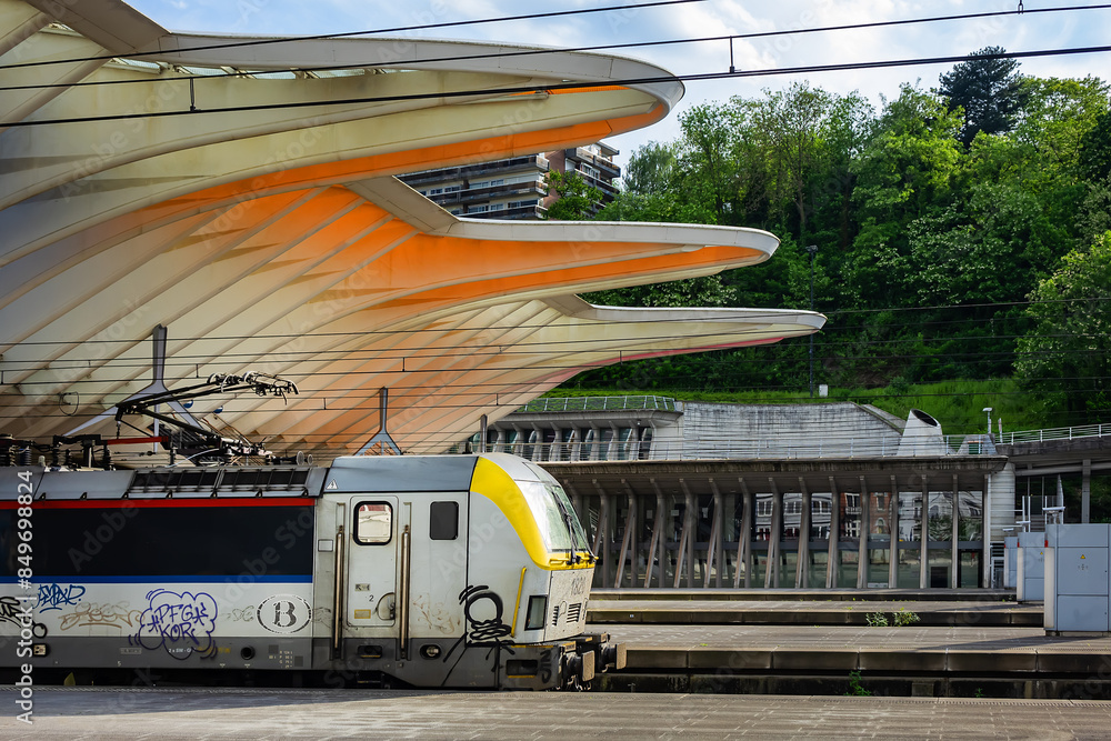 Beautiful view of train station of modern architecture of Liege ...