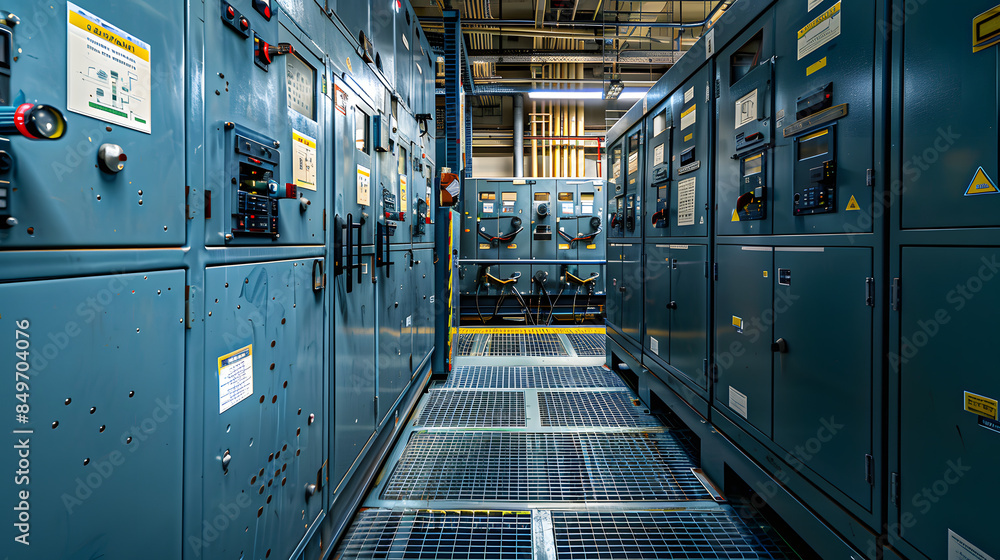 Industrial Low Voltage Switchgear Room at Power Plant with Electrical ...
