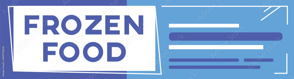 Blue white frozen food label graphic design. Bold lettering supermarket ...