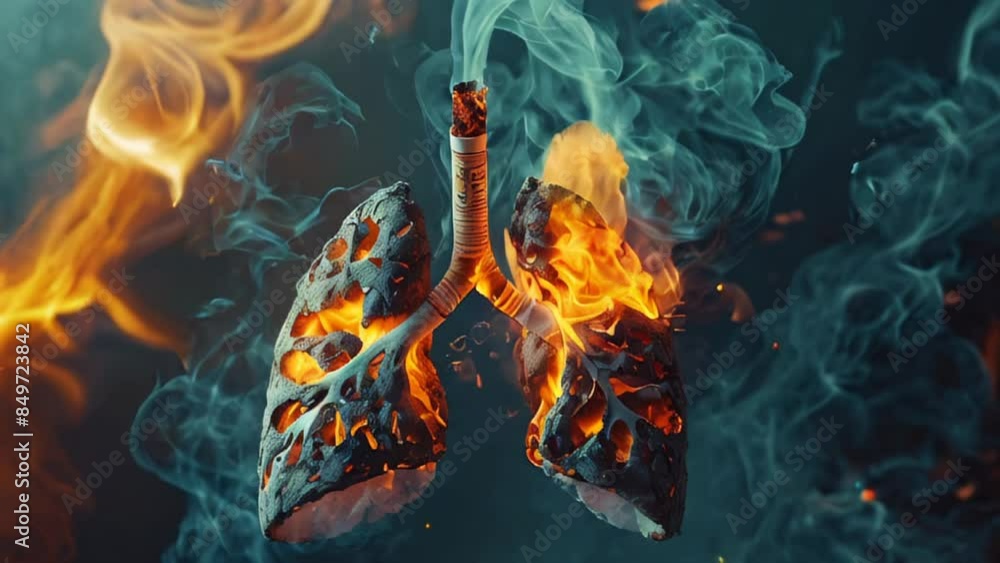 animation of human lungs where the trachea is cigarette, the right and ...