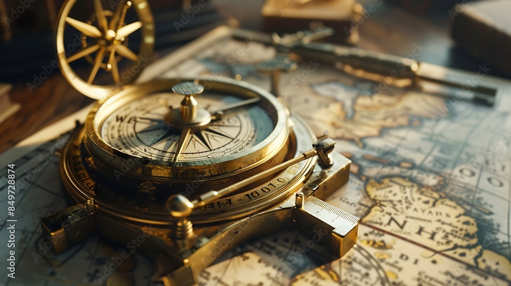 Retro styled golden compass sundial antique vintage W HC 6 brass ...