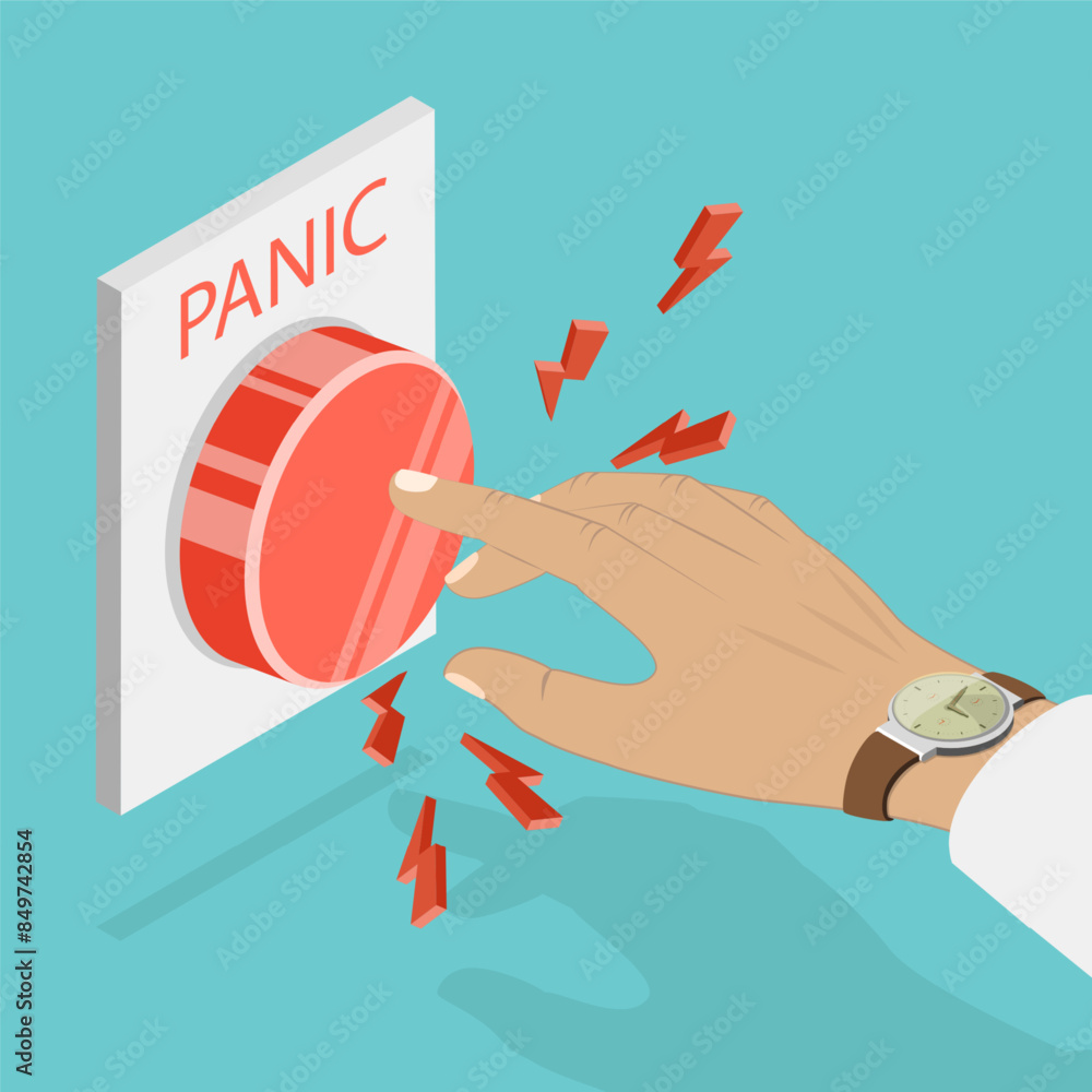 3D Isometric Flat Vector Illustration of Panic Button, Poor Control ...