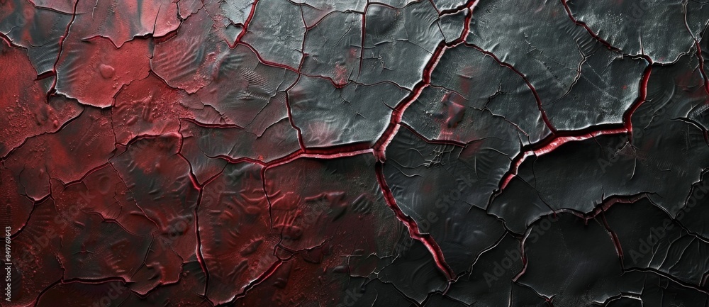 Abstract background texture of cracked earth with red hot lava coming ...
