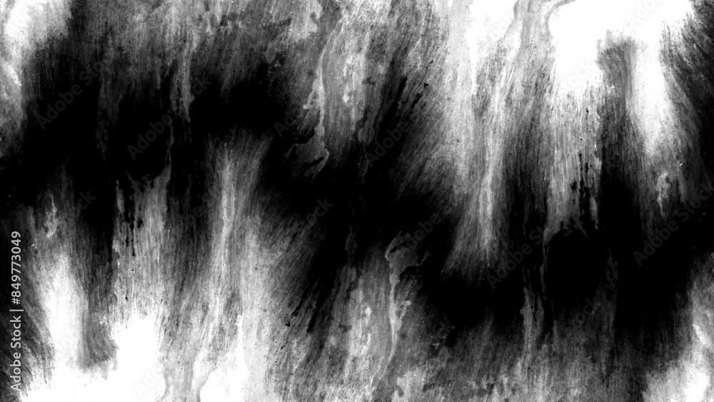 Black ink artistic flow splatter spots spills white paper beautiful ...