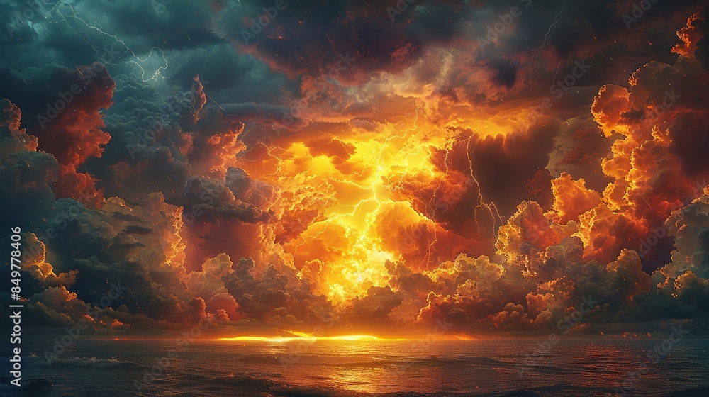 A striking image of a dramatic sky filled with boiling, dark clouds ...