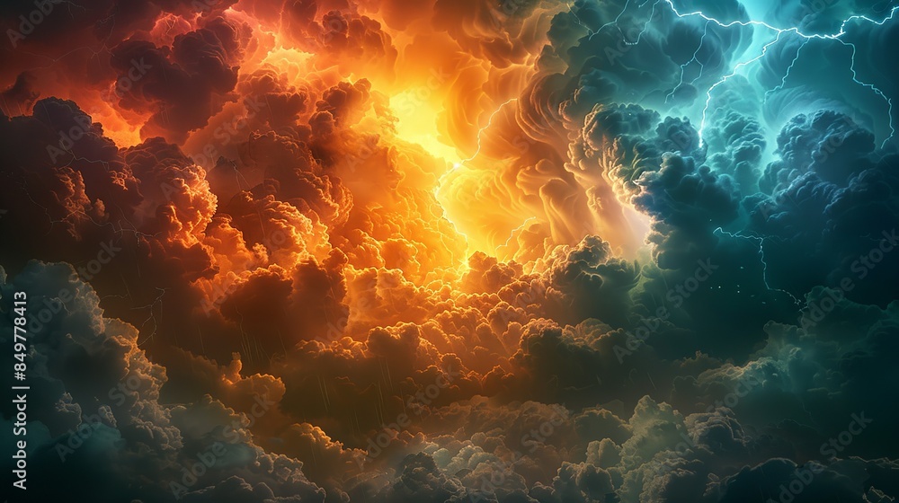 A striking image of a dramatic sky filled with boiling, dark clouds ...