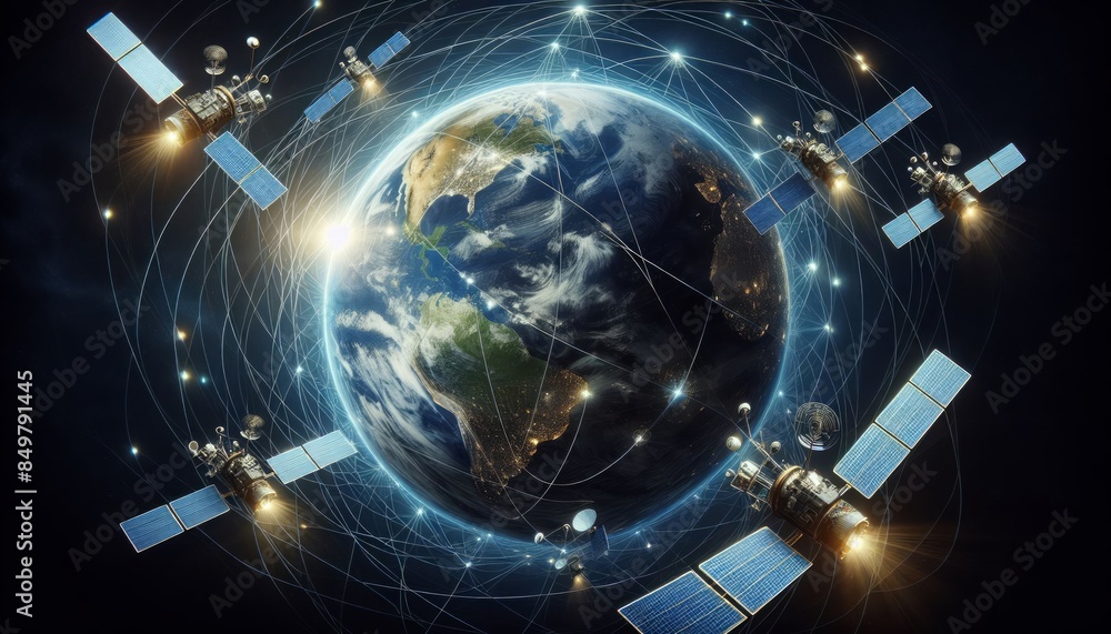Web of digital communications in space.Connections of Satellites with ...