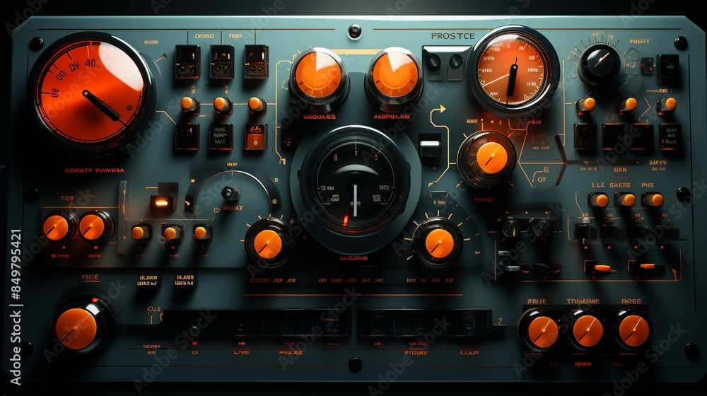 Control panels with glowing buttons and switches, indicating the ...