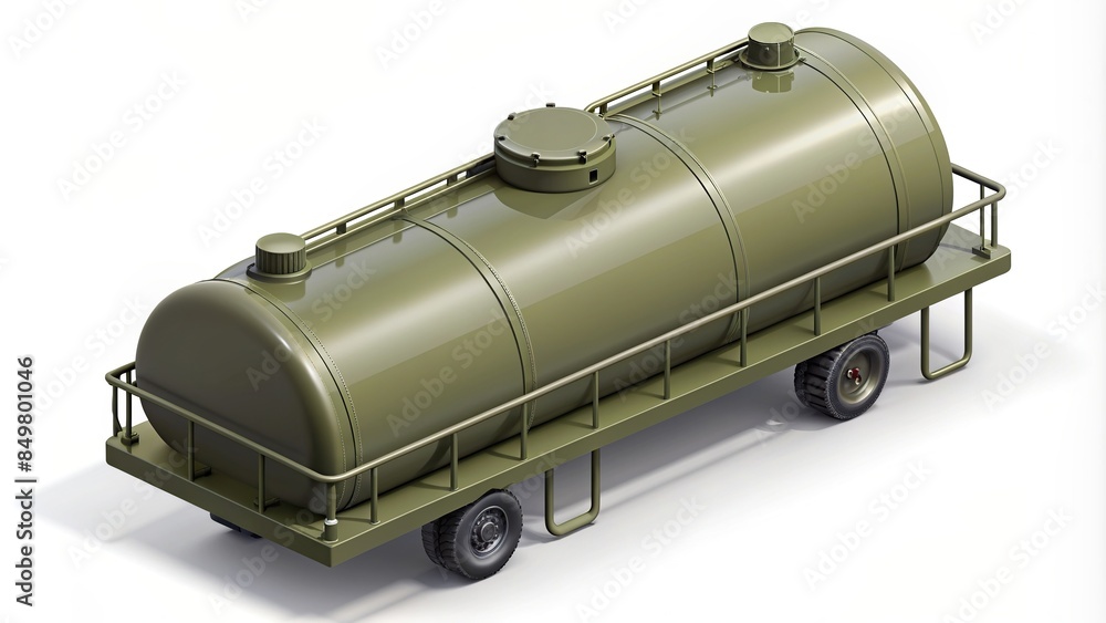 Isometric view of a military water tank or fuel tank, isolated ...