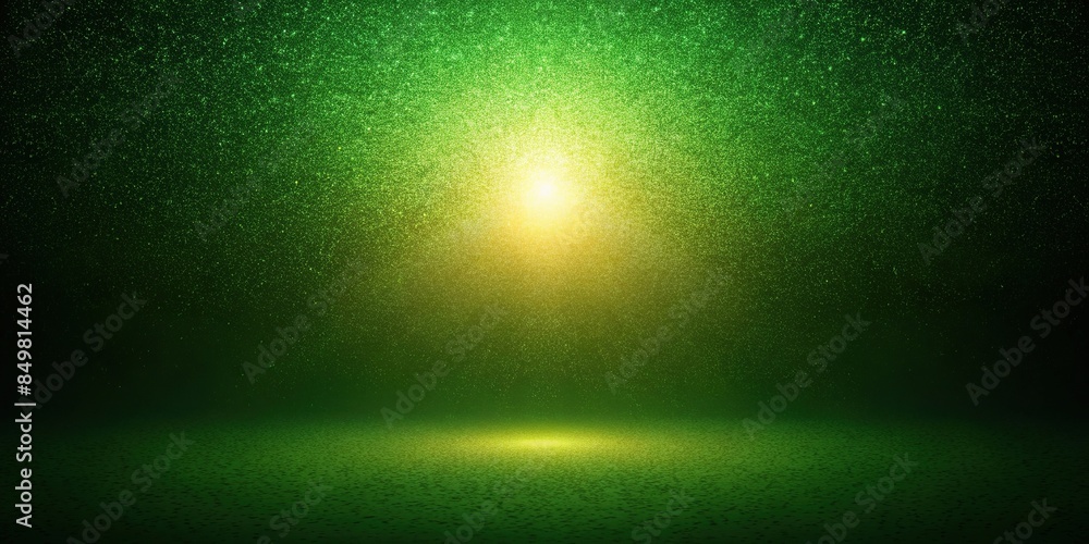 Glowing light and dark green gradient background with grain texture ...